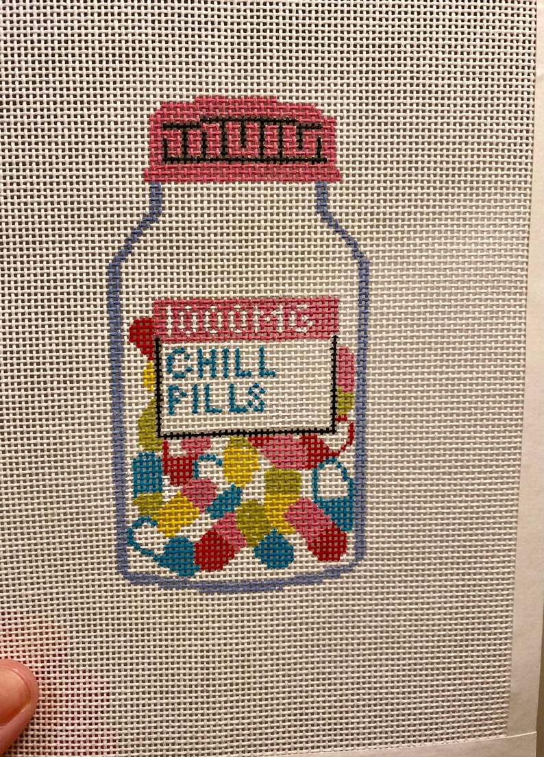 Hand Painted 18 Mesh Needlepoint Canvas - Bottle of Colorful Chill ...