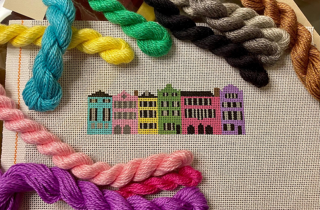 Needlepoint Canvas - Hand Painted Charleston's Rainbow Row - Optional ...