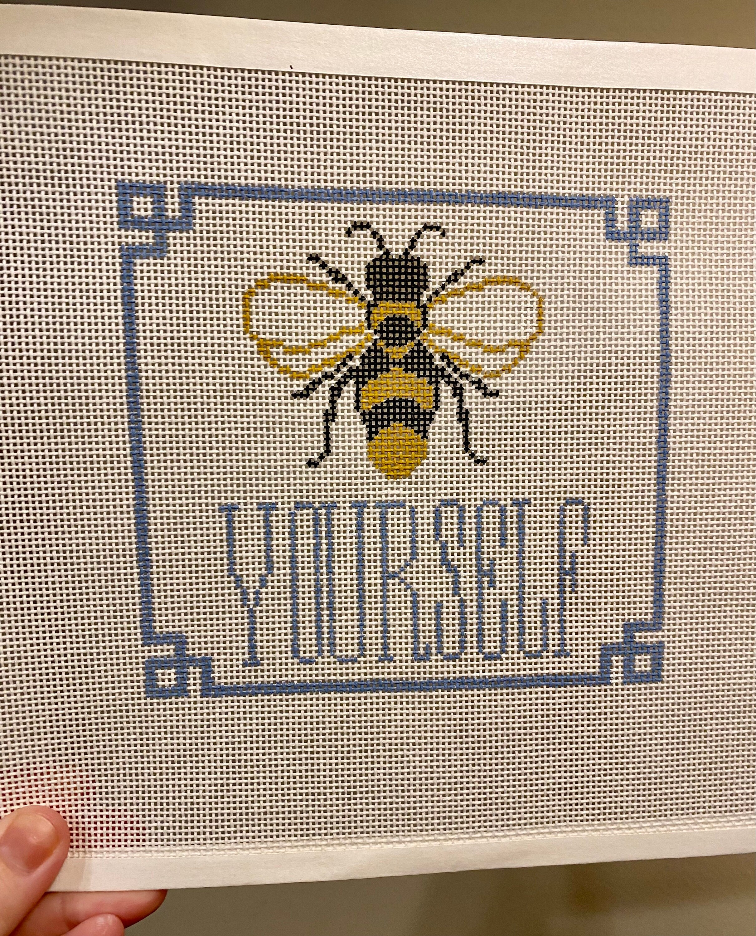Hand Painted “bee" Yourself Needlepoint Canvas With Greek Key Border - Etsy