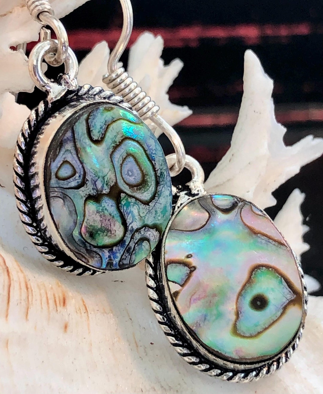 Natural Australian Abalone Shell Drop Dangle Earrings Rope Edge Oval ...