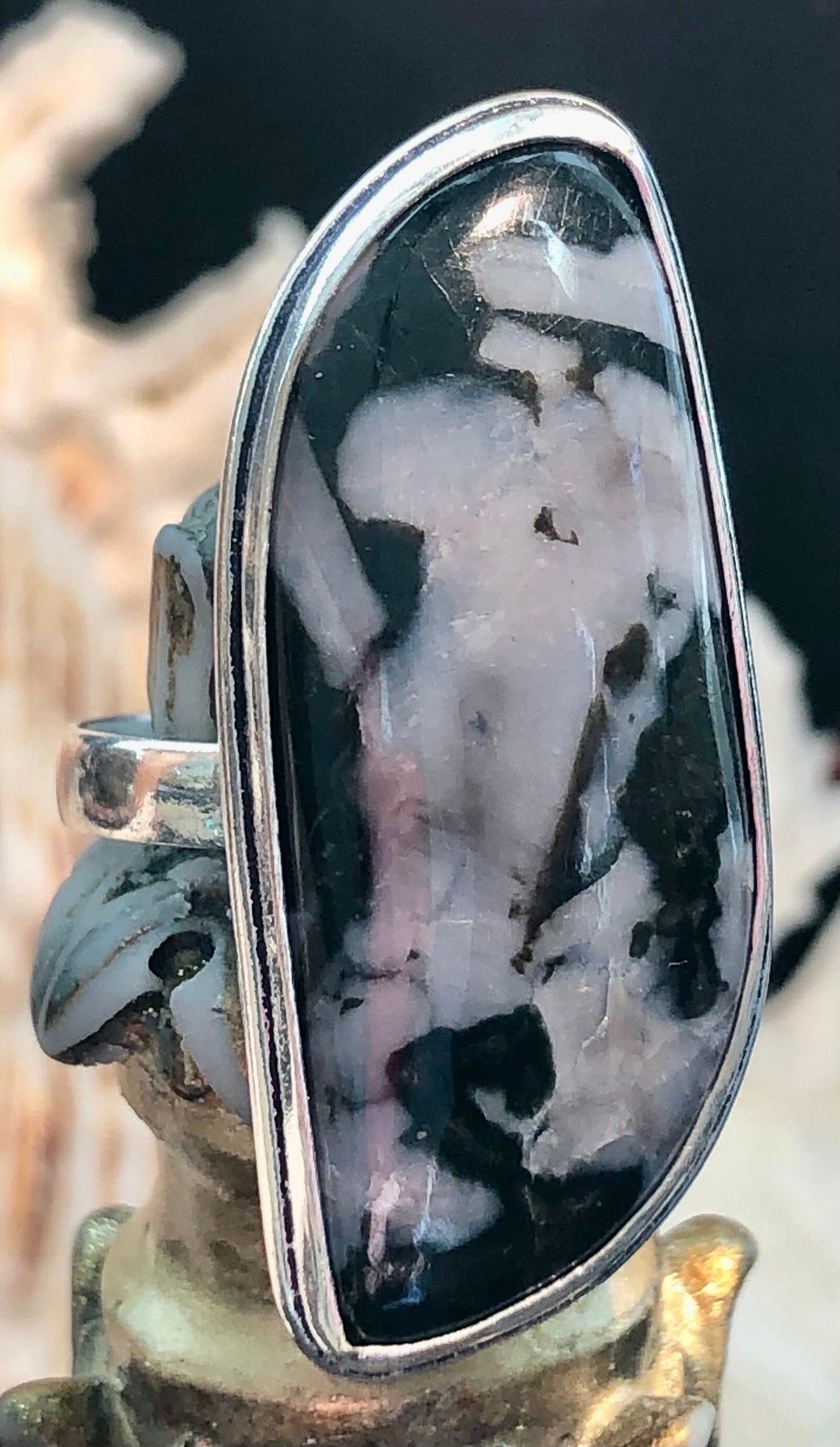 Large 1 3/8" Indigo Gabbro Gemstone Ring .925 Sterling Silver Size 8.5 ...