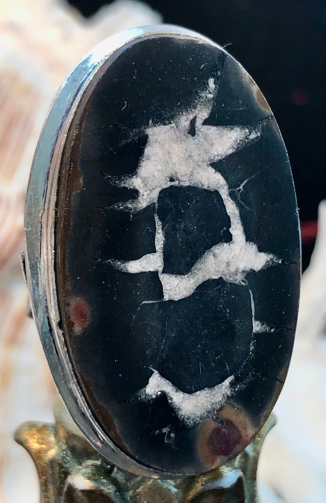 LARGE 1 3/8" Septarian Stone Gemstone Ring Unisex .925 Sterling Silver ...