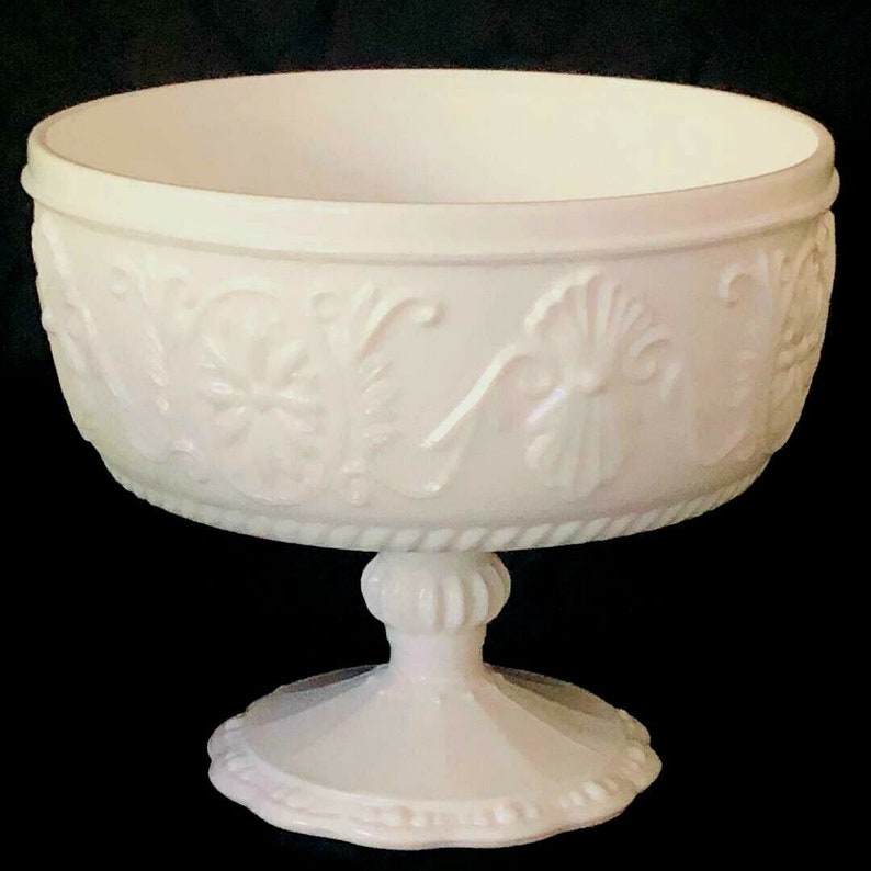 Vintage Large White Milk Glass Compote Footed Wedding Candy | Etsy