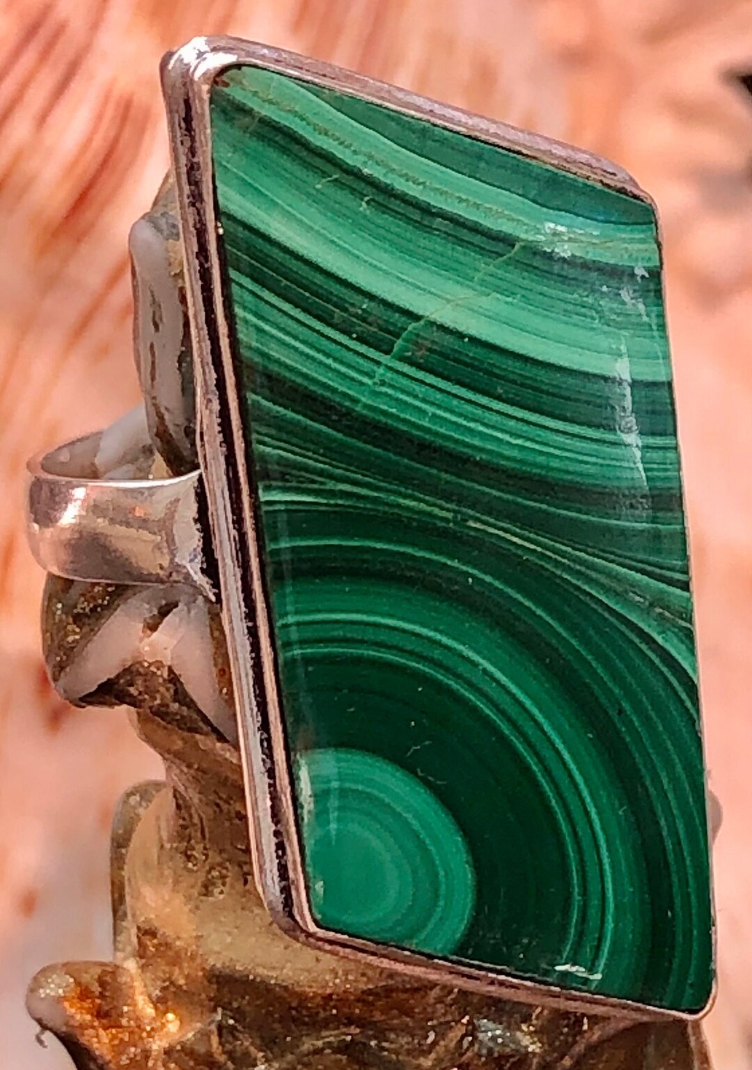 Large 1 1/4 Malachite Gemstone Statement Ring Rectangle - Etsy