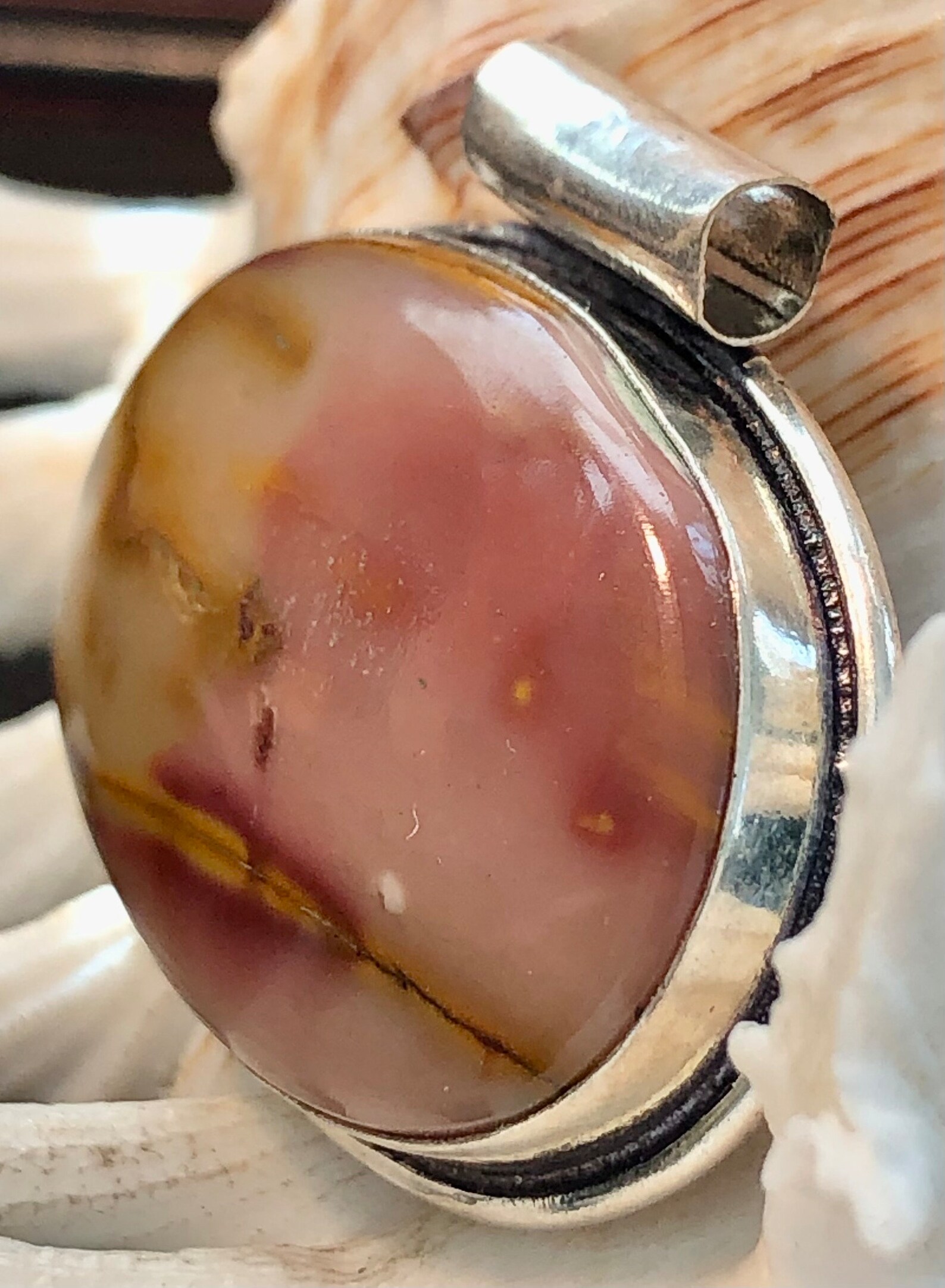 Large 1 5/8" Wide Mookaite Jasper Pendant Slide Rose Pink Brown 925 ...