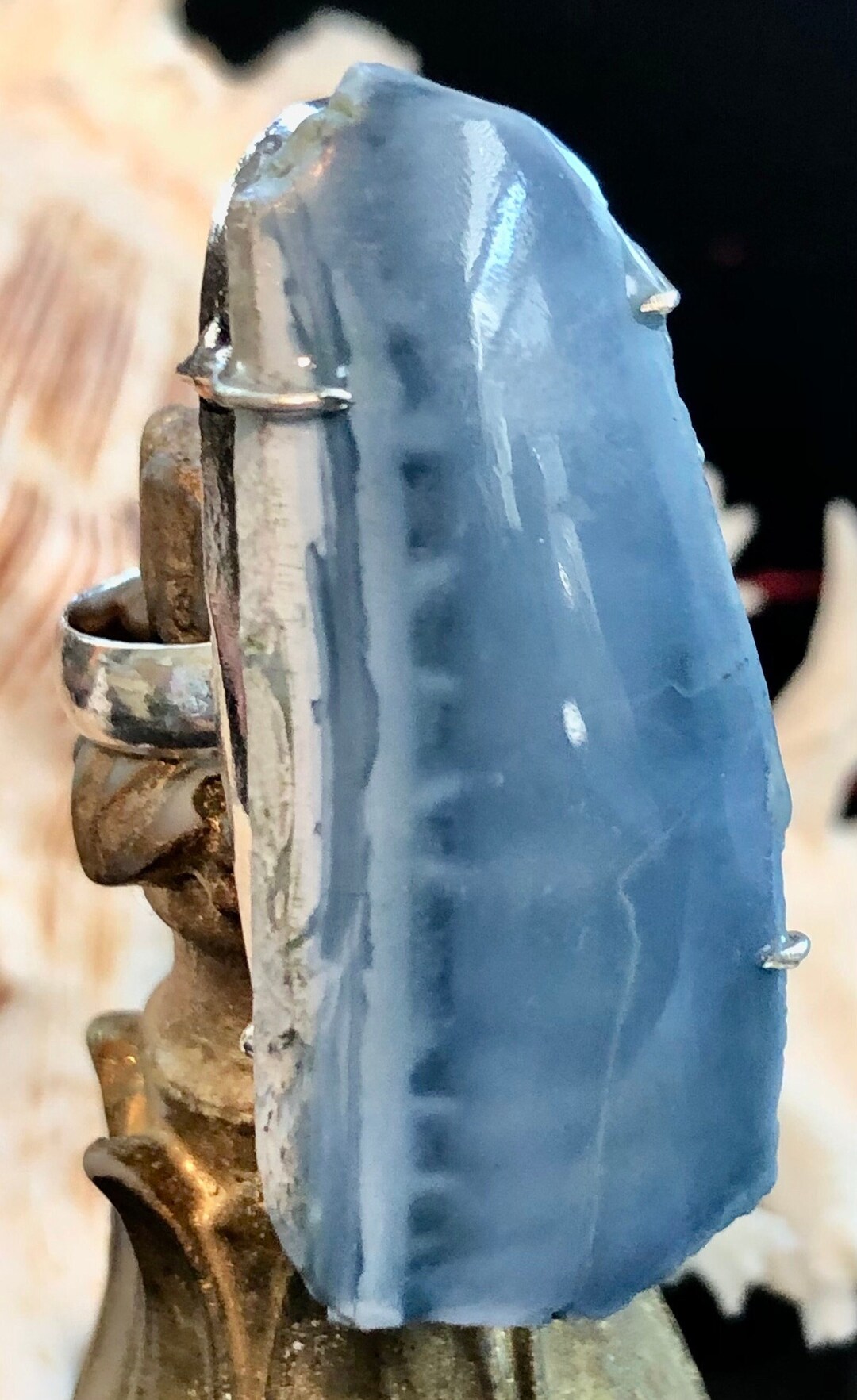 LARGE 1 3/4 Natural Oregon Owyhee Blue Opal Ring Rough Cut .925 ...