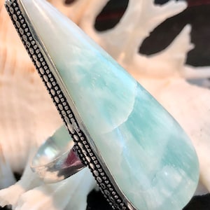 HUGE 1 3/4 Hemimorphite Crystal Ring Teardrop .925 Sterling Silver Size ...