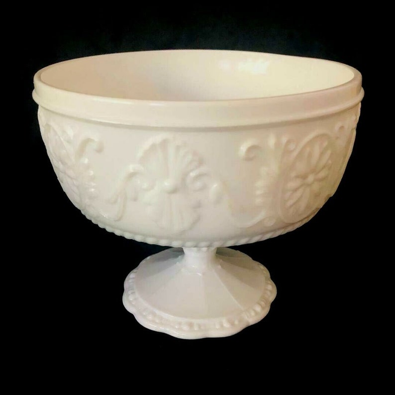 Vintage Large White Milk Glass Compote Footed Wedding Candy | Etsy