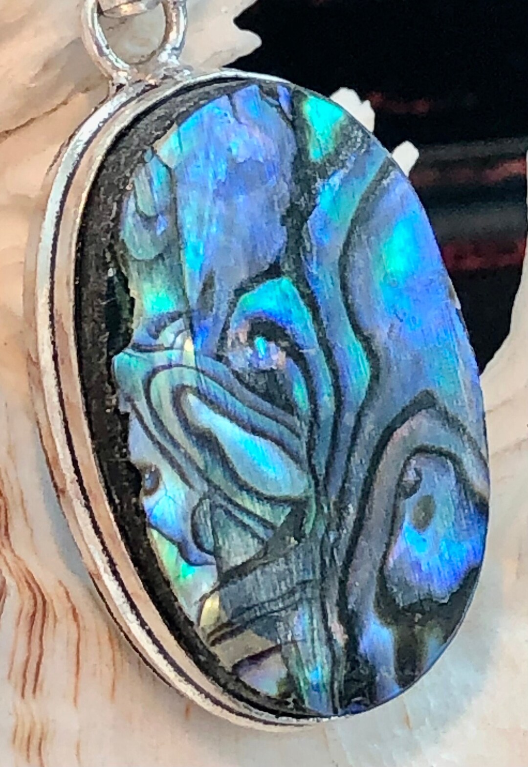 Large 1 7/8" Australian Abalone Shell Pendant Oval .925 Sterling Silver ...