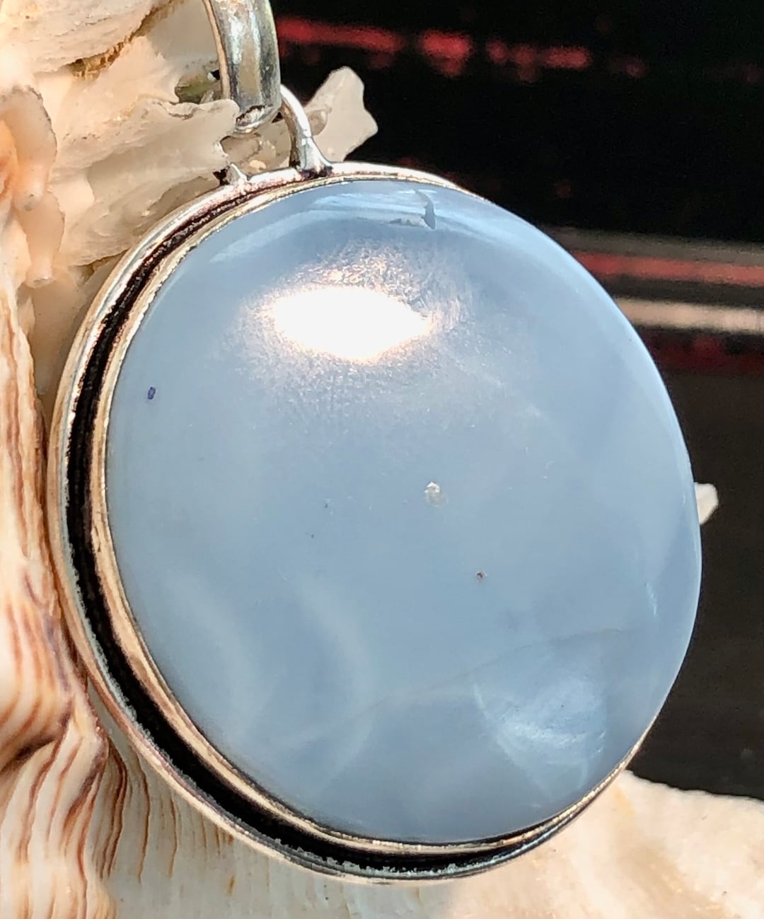 Large 1 7/8" Natural Oregon Owyhee Blue Opal Pendant Round .925 ...