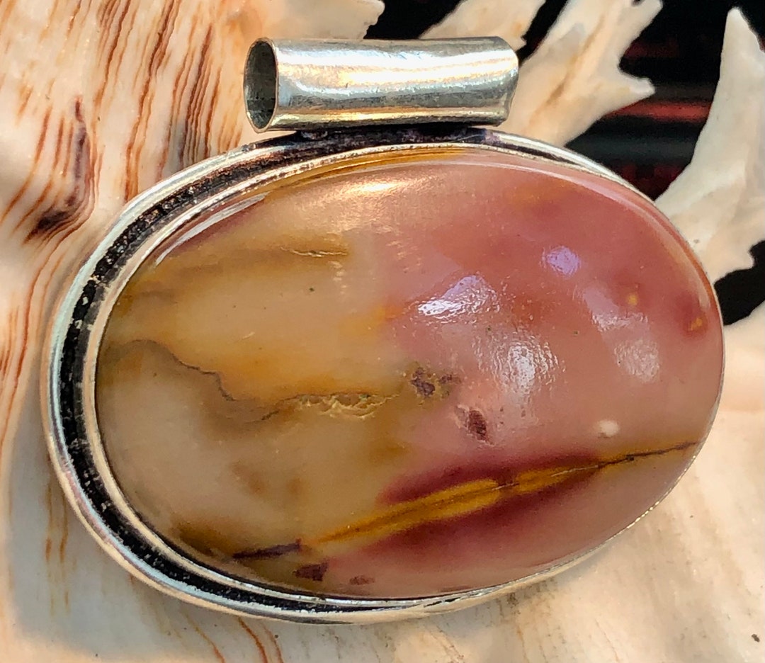 Large 1 5/8" Wide Mookaite Jasper Pendant Slide Rose Pink Brown 925 ...