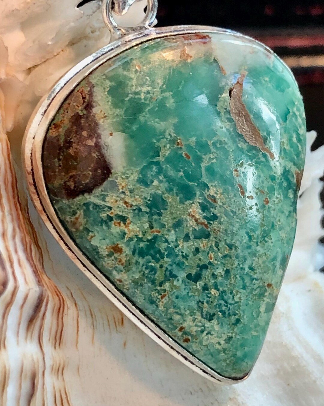 Large 2 1/8" Chrysoprase Gemstone Pendant Green Teardrop .925 Sterling ...