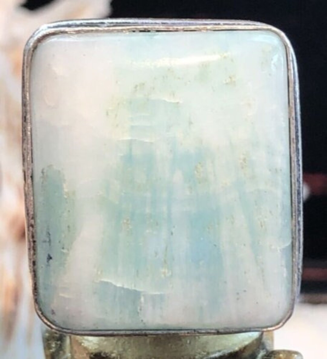 Large 1" Natural Hemimorphite Crystal Ring Rectangle .925 Sterling ...