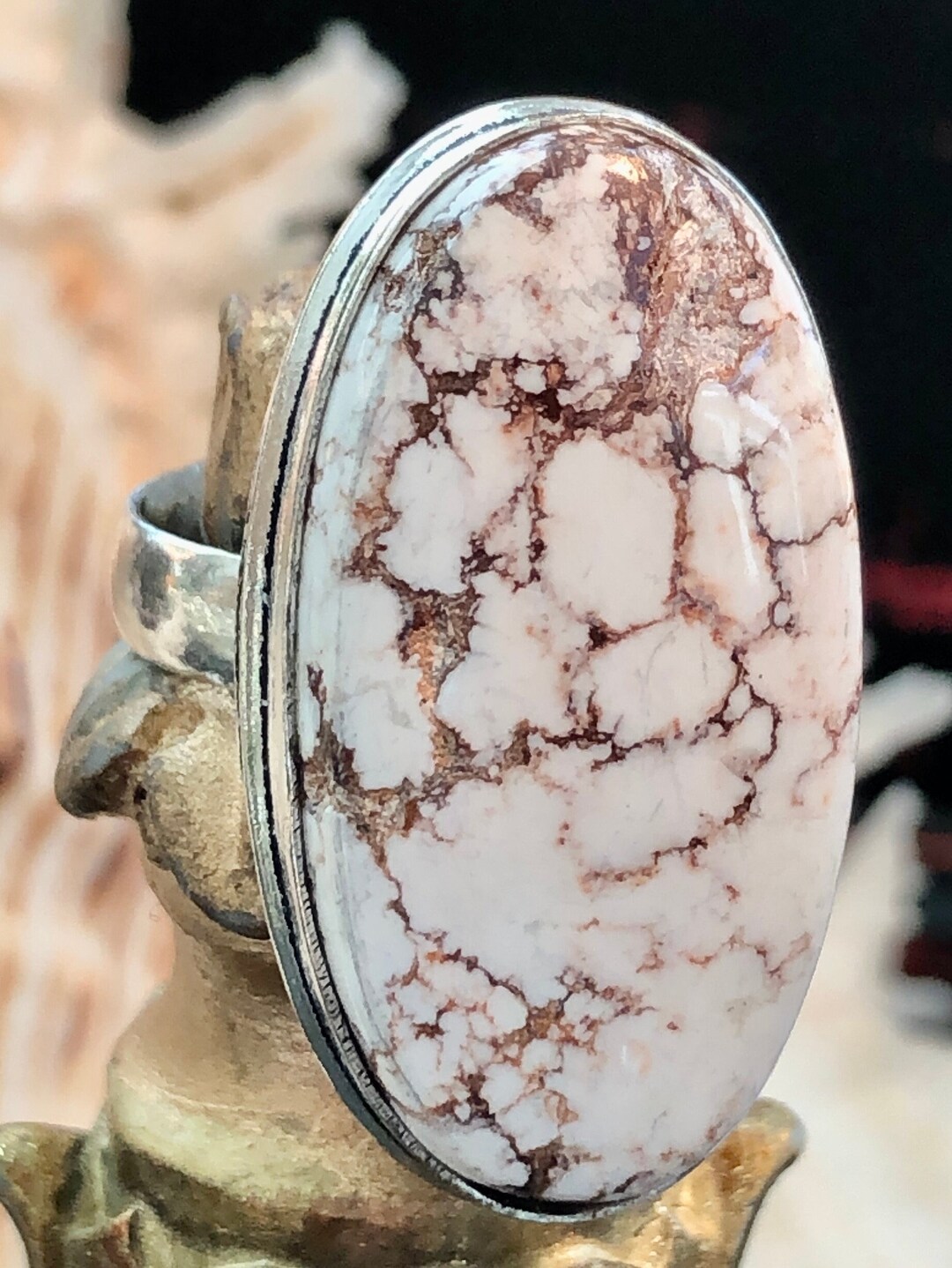 Large 1 1/8" Wild Horse Magnesite Statement Ring Oval .925 Sterling ...