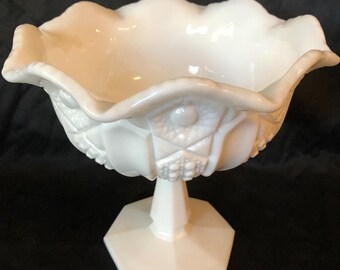 Vintage Large White Milk Glass Compote Footed Wedding Candy | Etsy