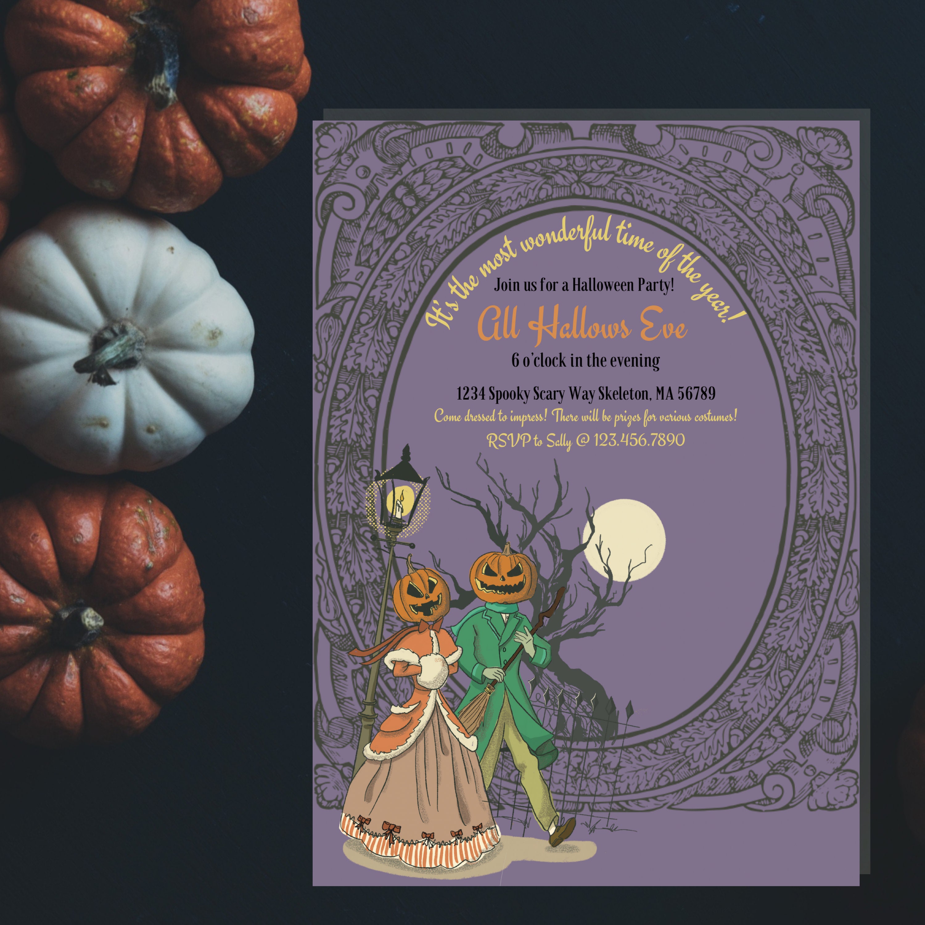 Vintage Cute Pumpkin Head Halloween Party Invitation - Etsy