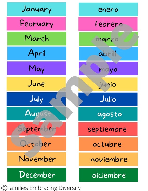 Months In Spanish And English In Order