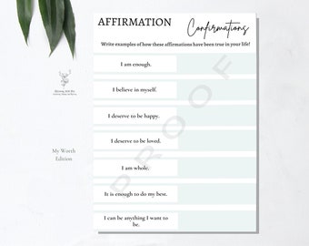 Self Worth Exercise Worksheet - Etsy