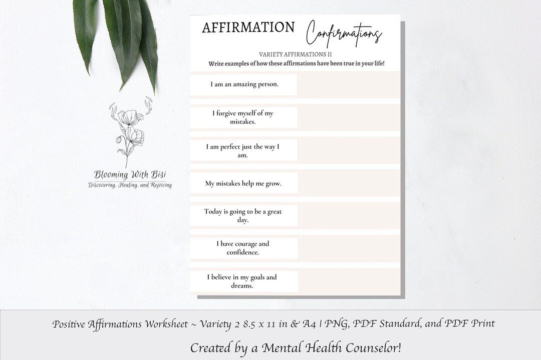 Variety 2 Edition, Positive Affirmation Worksheet, Self Esteem ...