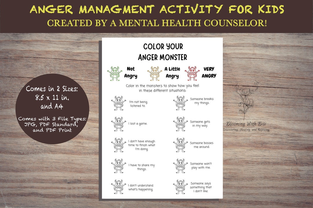 Triangle Head Angry Monster Anger Management Worksheet, Emotional ...