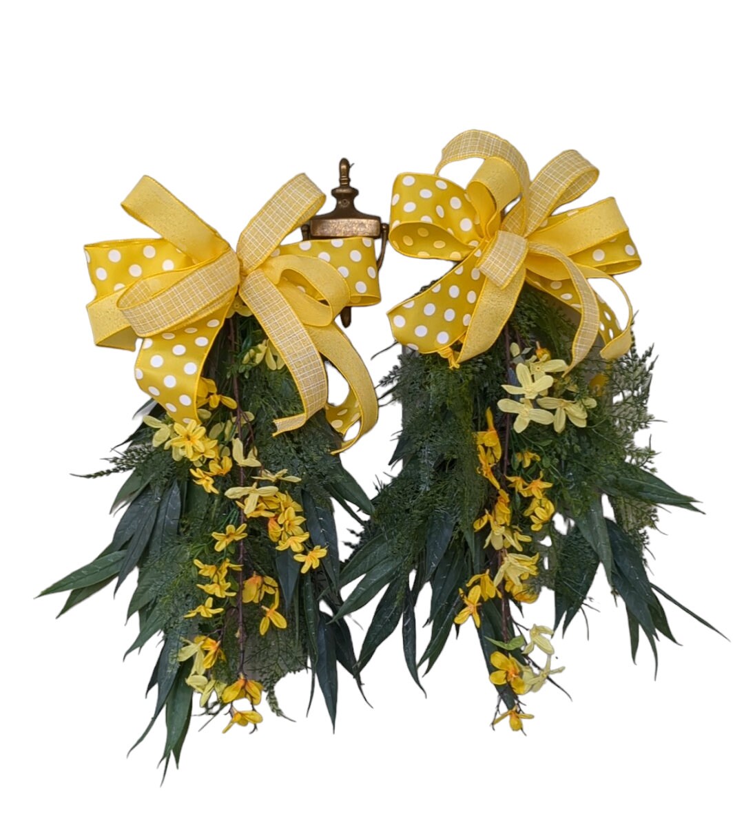Double Door Spring Swags, Forsythia and Greenery Double Front Door ...