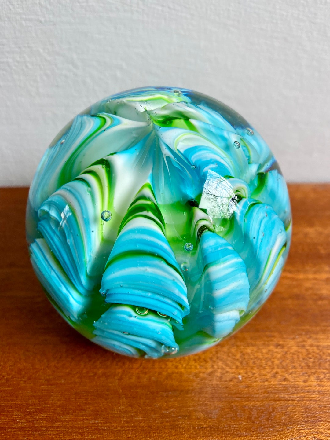 Vintage Blue and Green Glass Paperweight by Royal Crest - Etsy