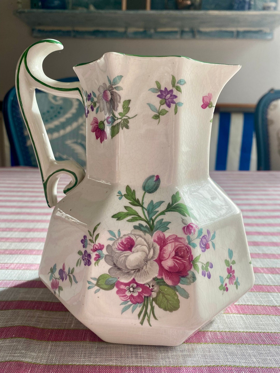 Vintage Booths Pottery Jug With Pink and Grey Roses C. 1920s - Etsy