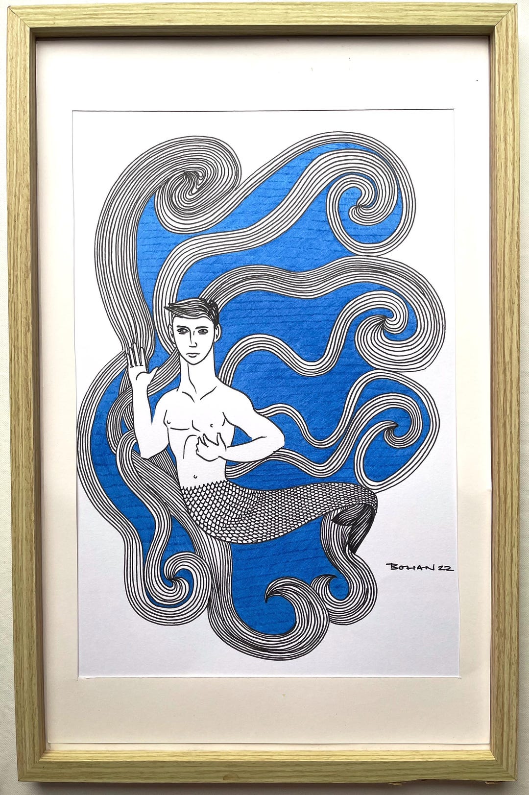 Merman 2022 Original Pen & Ink on Paper Drawing by Robert Bohan - Etsy