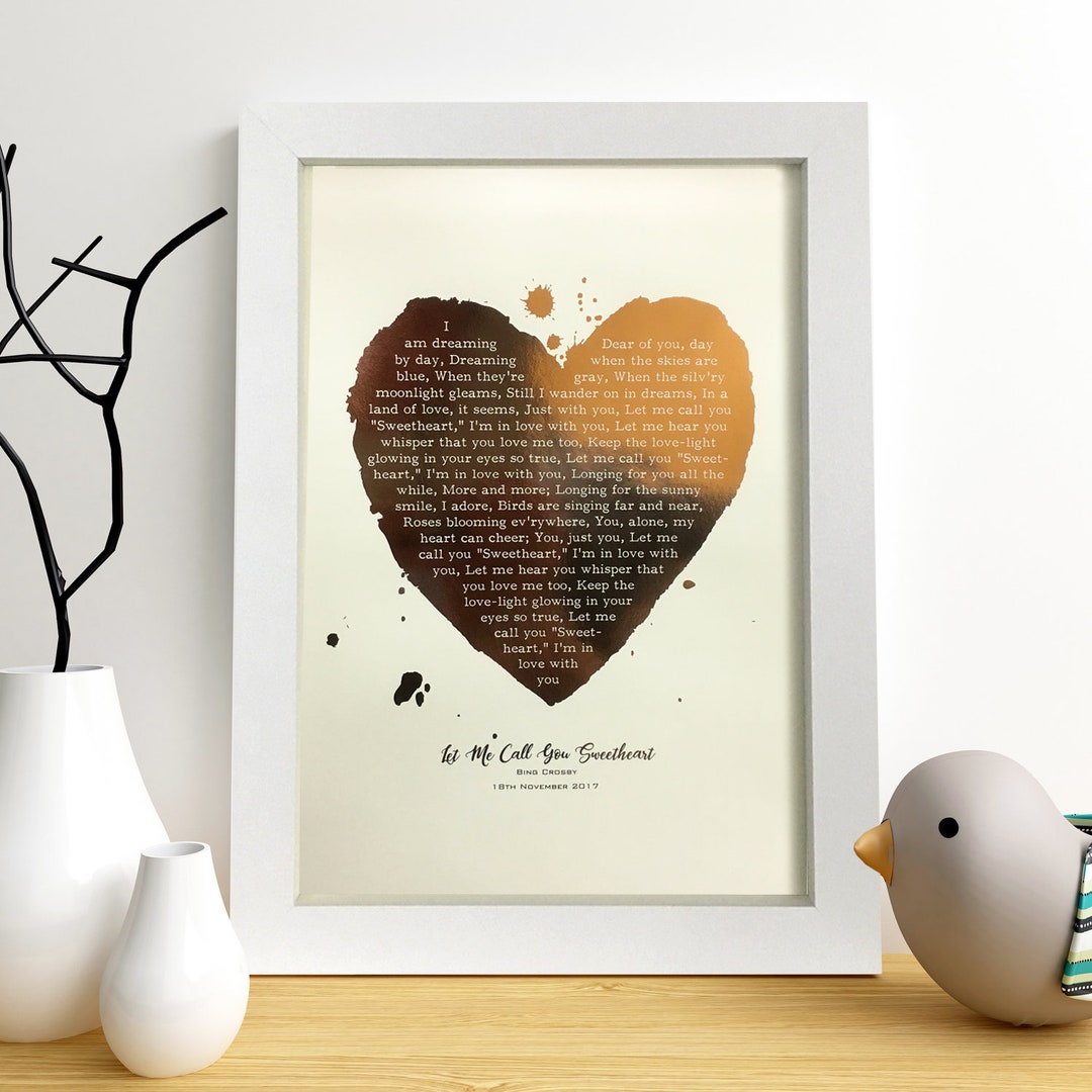 Metallic Personalised Favourite Song Lyrics Heart Print - First Dance ...