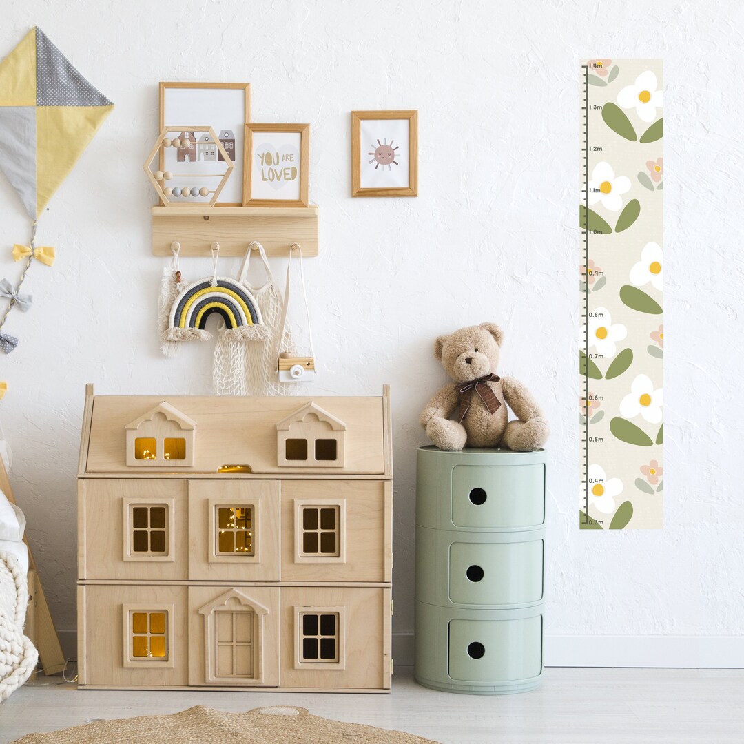 Flowery Height Chart Fabric Wall Sticker - Growth Chart Decal - Peel ...