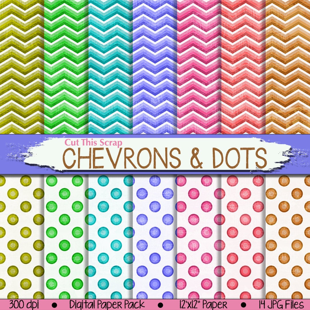 Chevrons & Polka Dots Digital Paper: Colorful Chevron Paper Dotted ...