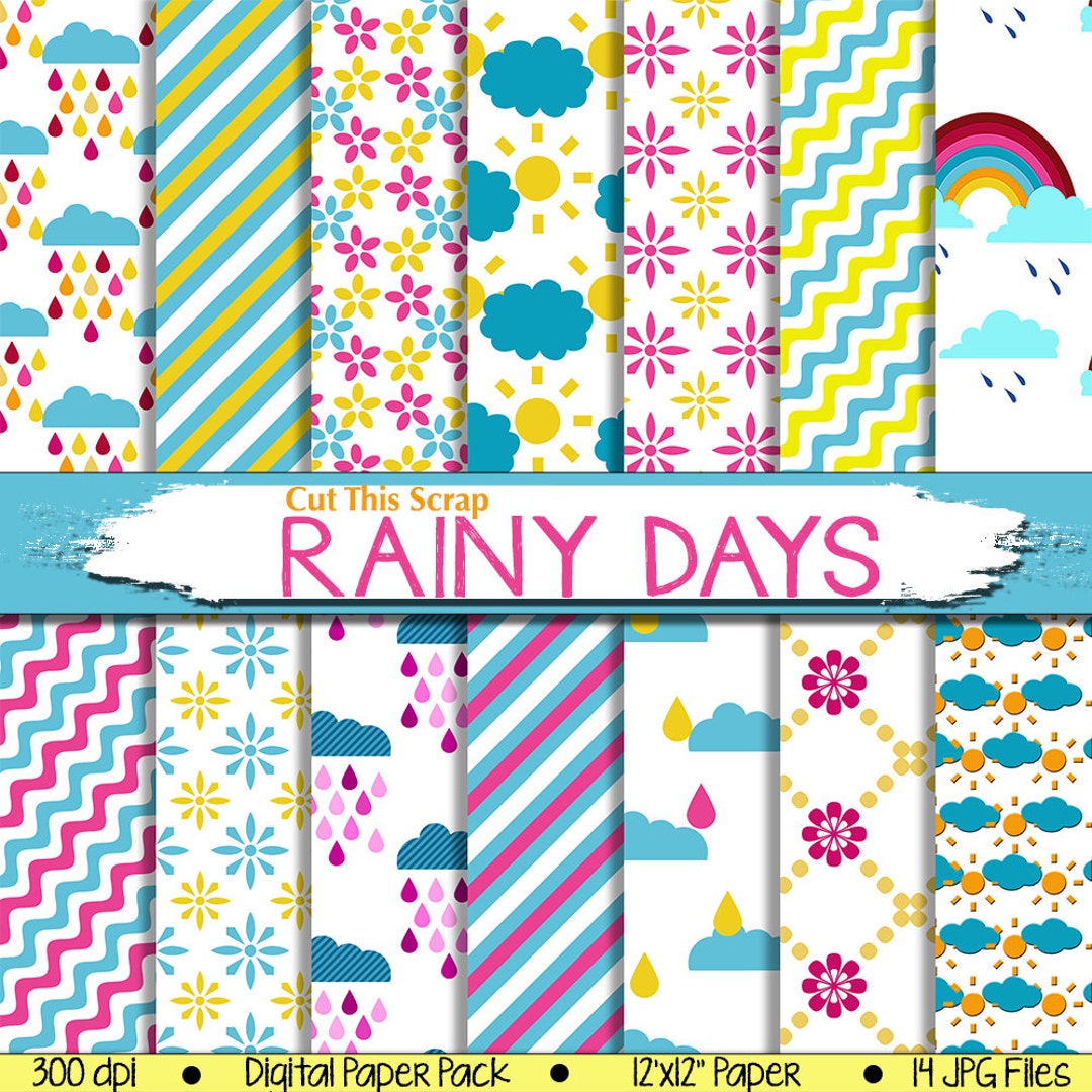 SALE RAINY DAYS Digital Paper: Rainy Digital Paper With Cloudy Skies ...