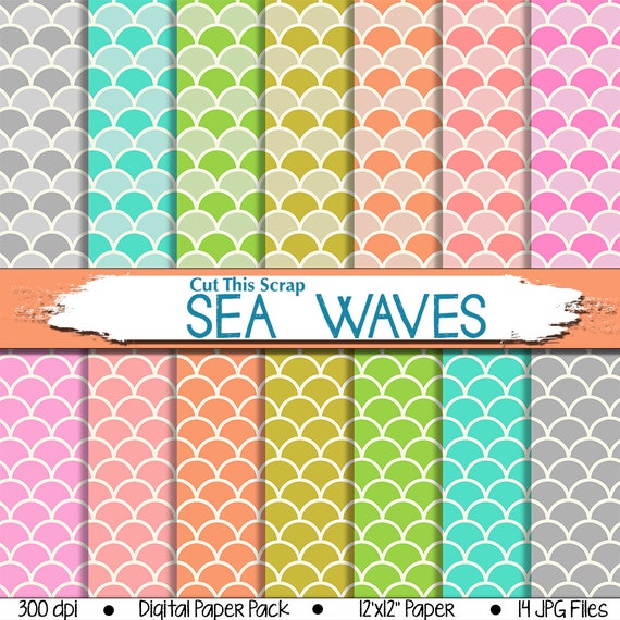 Sea Waves Digital Paper: SEA WAVES Digital Paper Pack With | Etsy