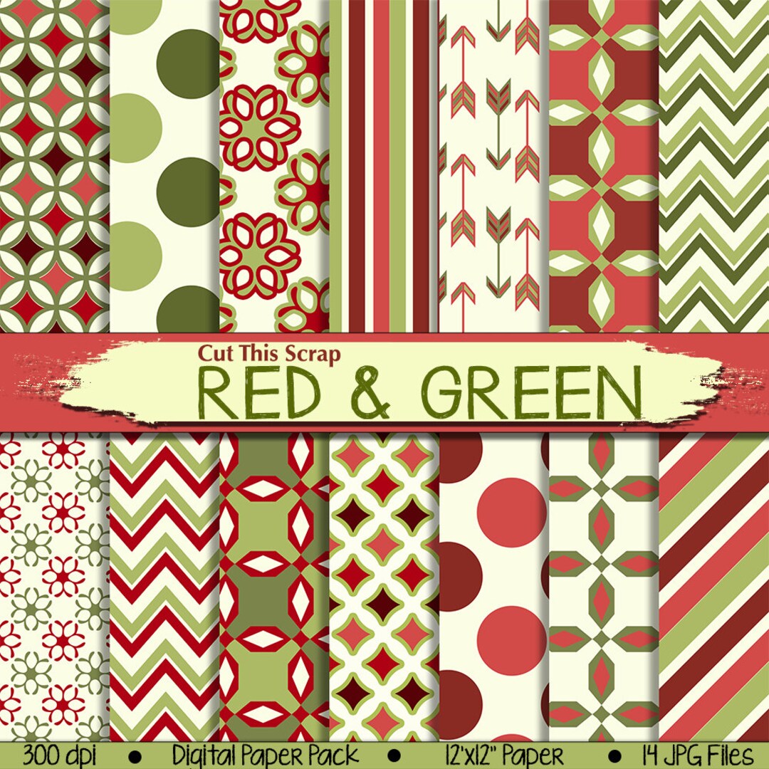 Red & Green Digital Paper: Red Patterns Green Backgrounds With Polka ...