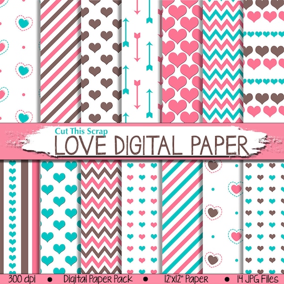 LOVE Digital Paper: Love paper heart paper patterns with | Etsy
