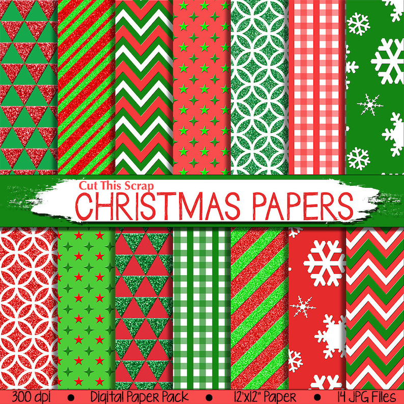 Papel digital navideño: Papel navideño con chevrones, rayas, cuadros ...