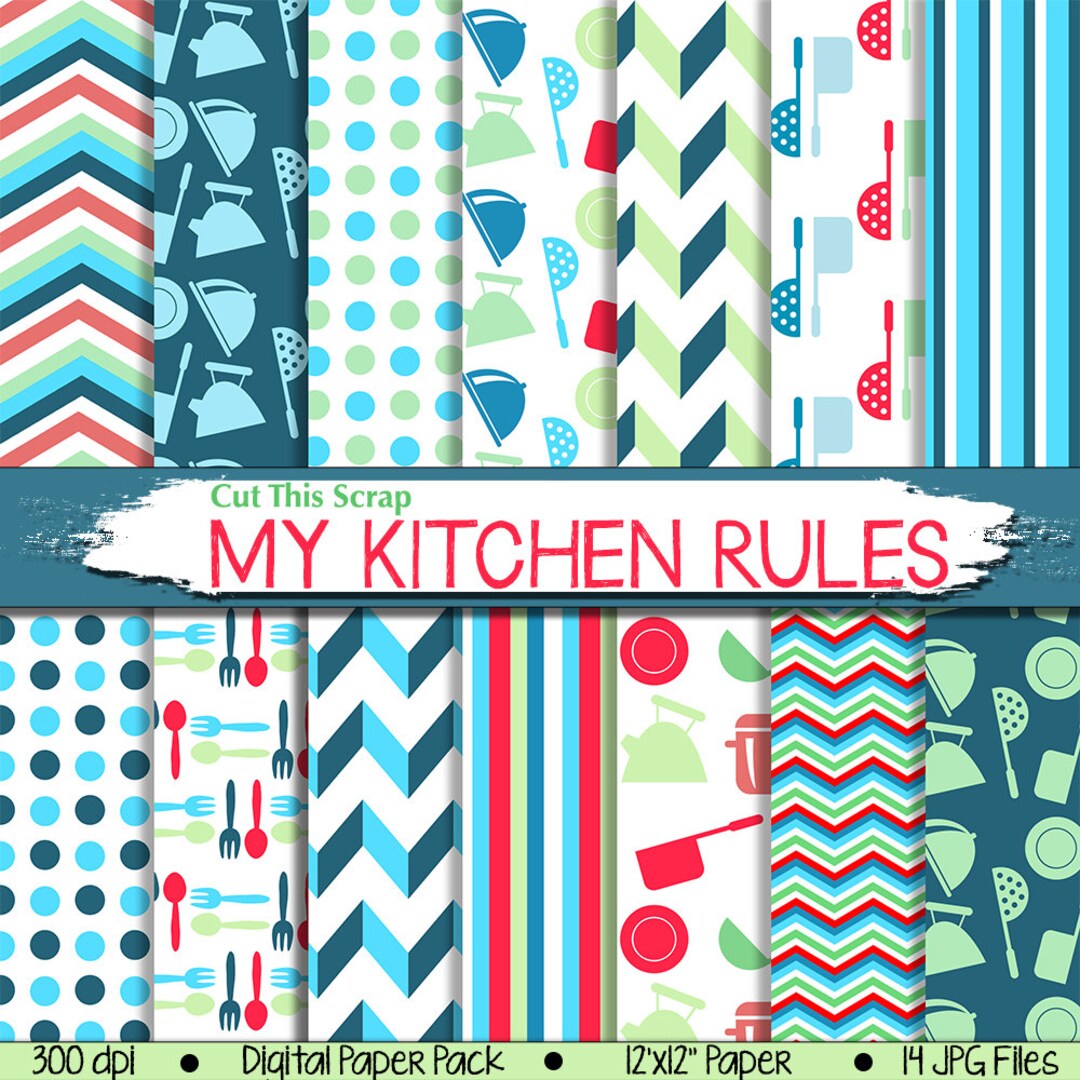 Kitchen Digital Paper: Kitchen Rules Paper With Pots, Pans, Spoons ...