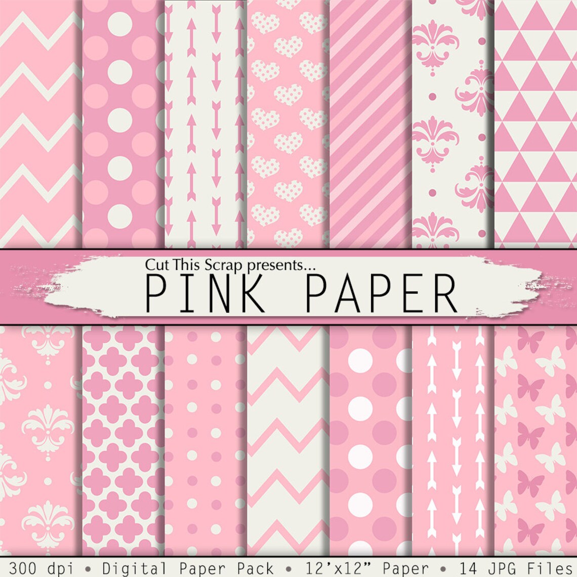Pink Digital Paper: Pink Paper Pack With Dots, Quatrefoil, Stripes ...