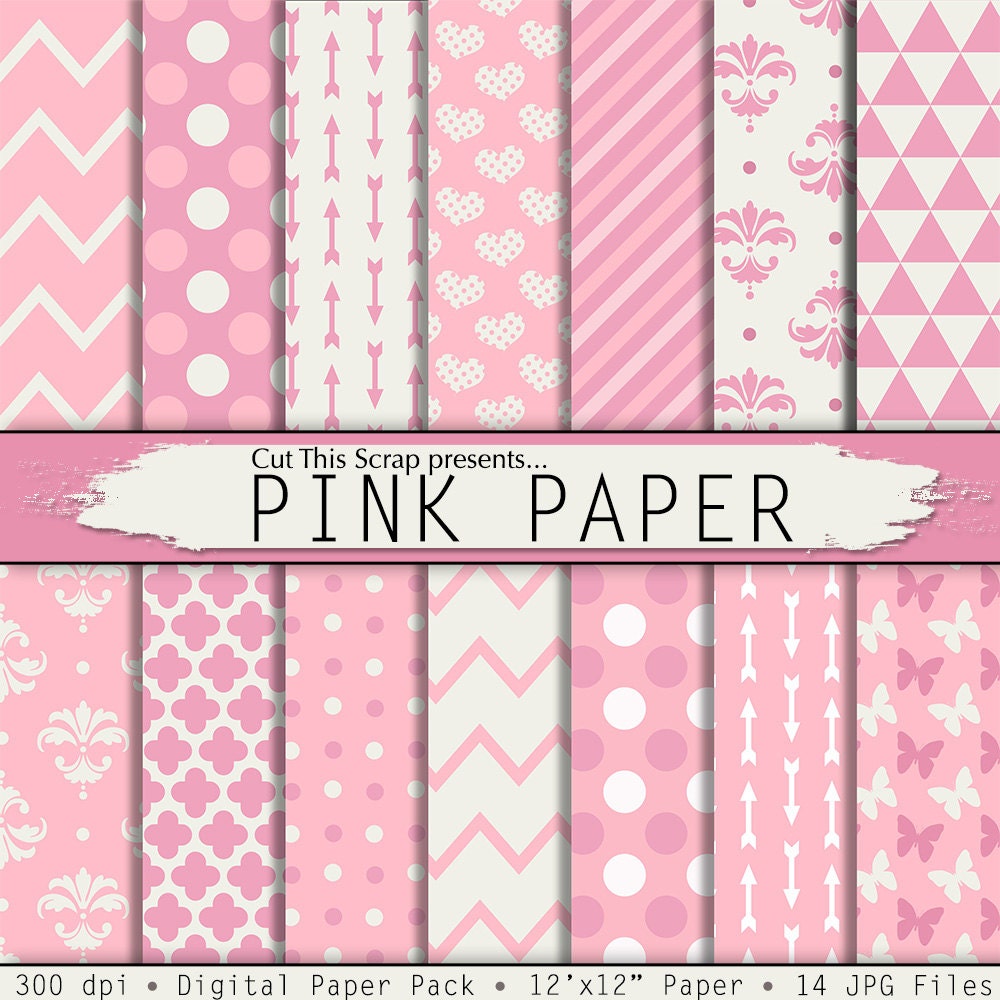 Pink Digital Paper: Pink Paper Pack With Dots, Quatrefoil, Stripes ...