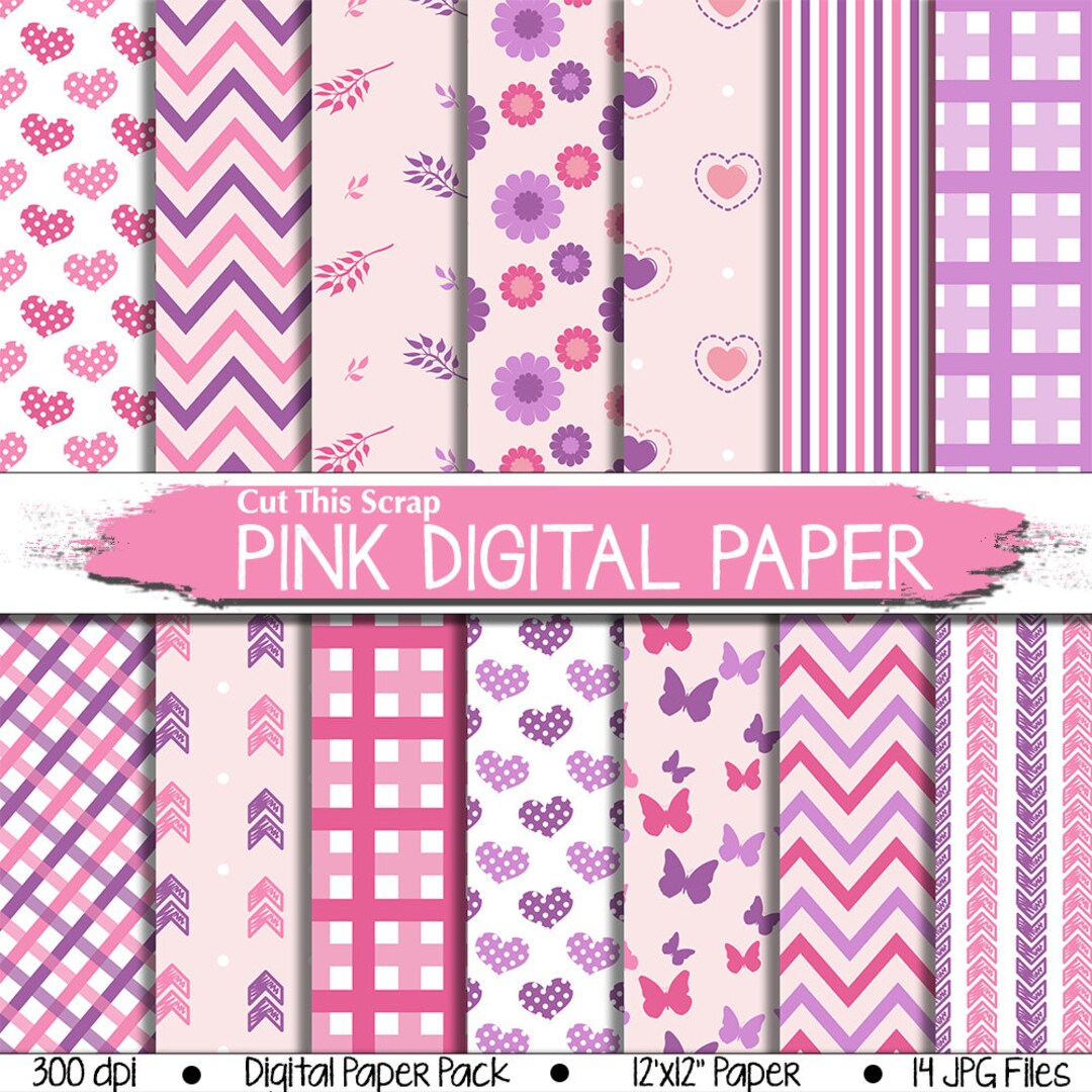 Pink Digital Paper Pack Its a Girl Baby Shower Pink Heart Girl Love ...