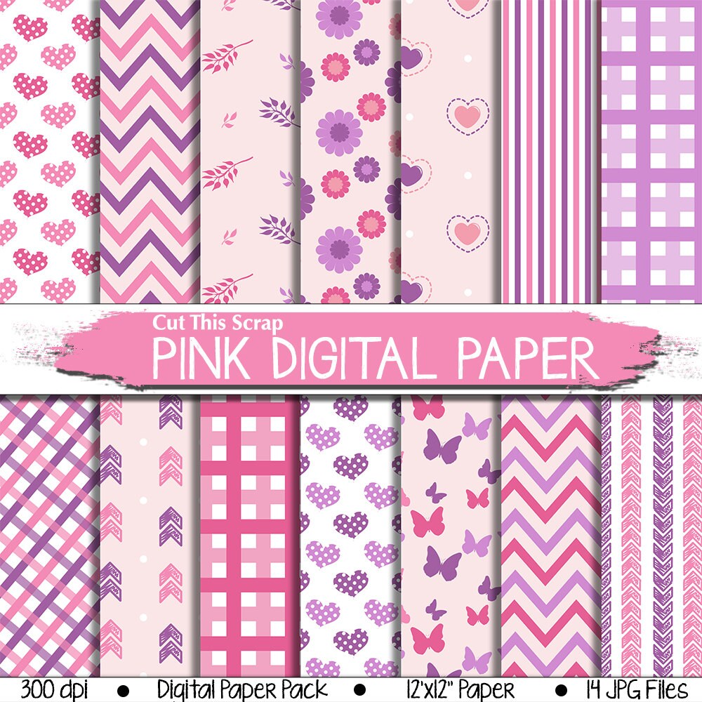 Pink Digital Paper Pack Its a Girl Baby Shower Pink Heart Girl Love ...