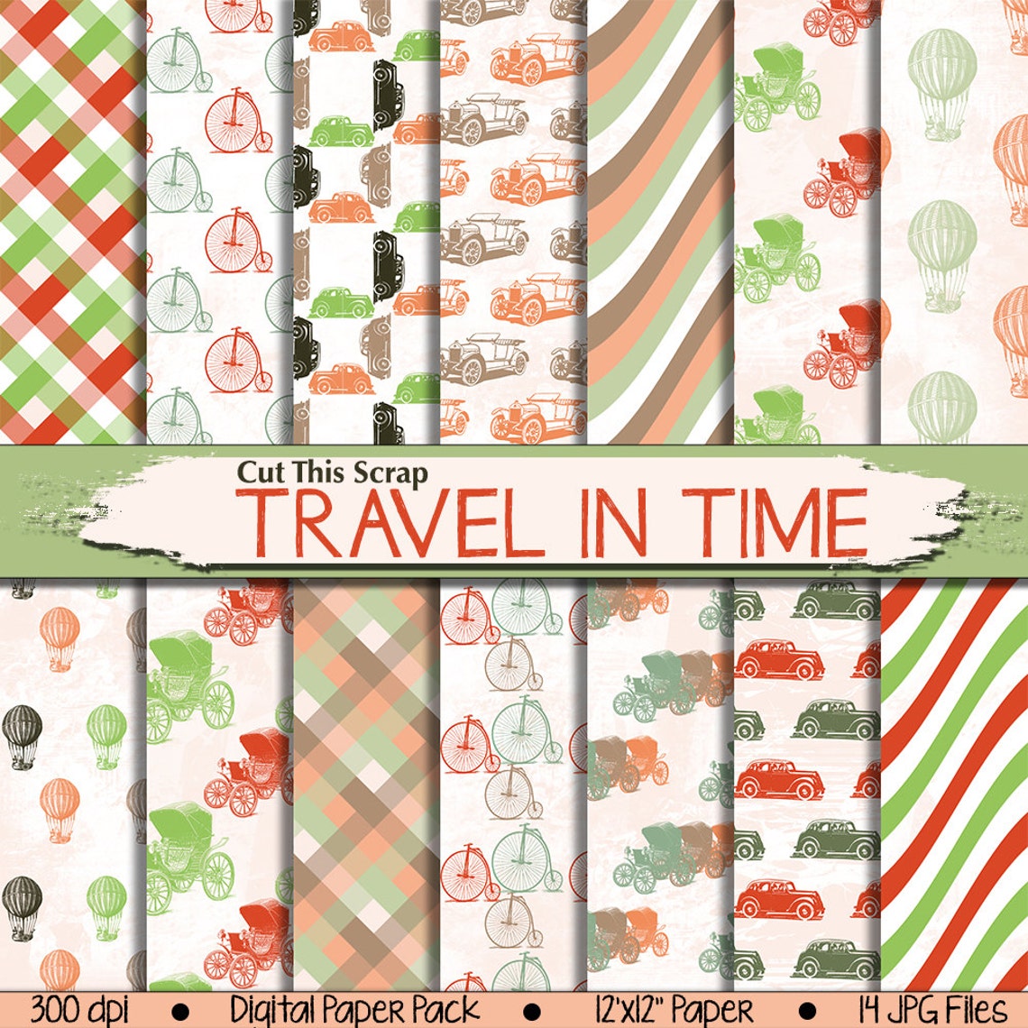 Travel Digital Paper: Traveling Journey Bon Voyage Paper Vintage Car ...
