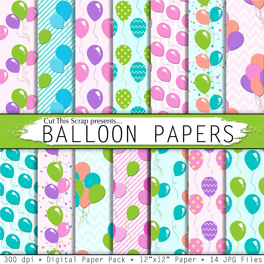 Balloon Digital Paper: Party Balloons, Balloon Background, Birthday ...