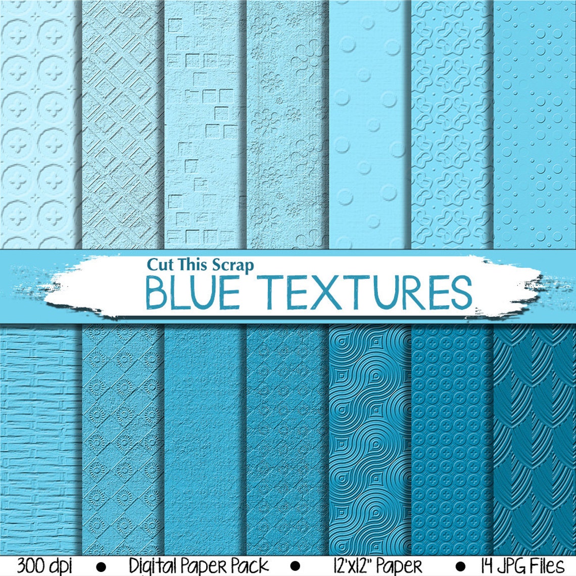 Blue Textured Digital Paper: Blue Scrapbook Paper With Grunge Effect ...