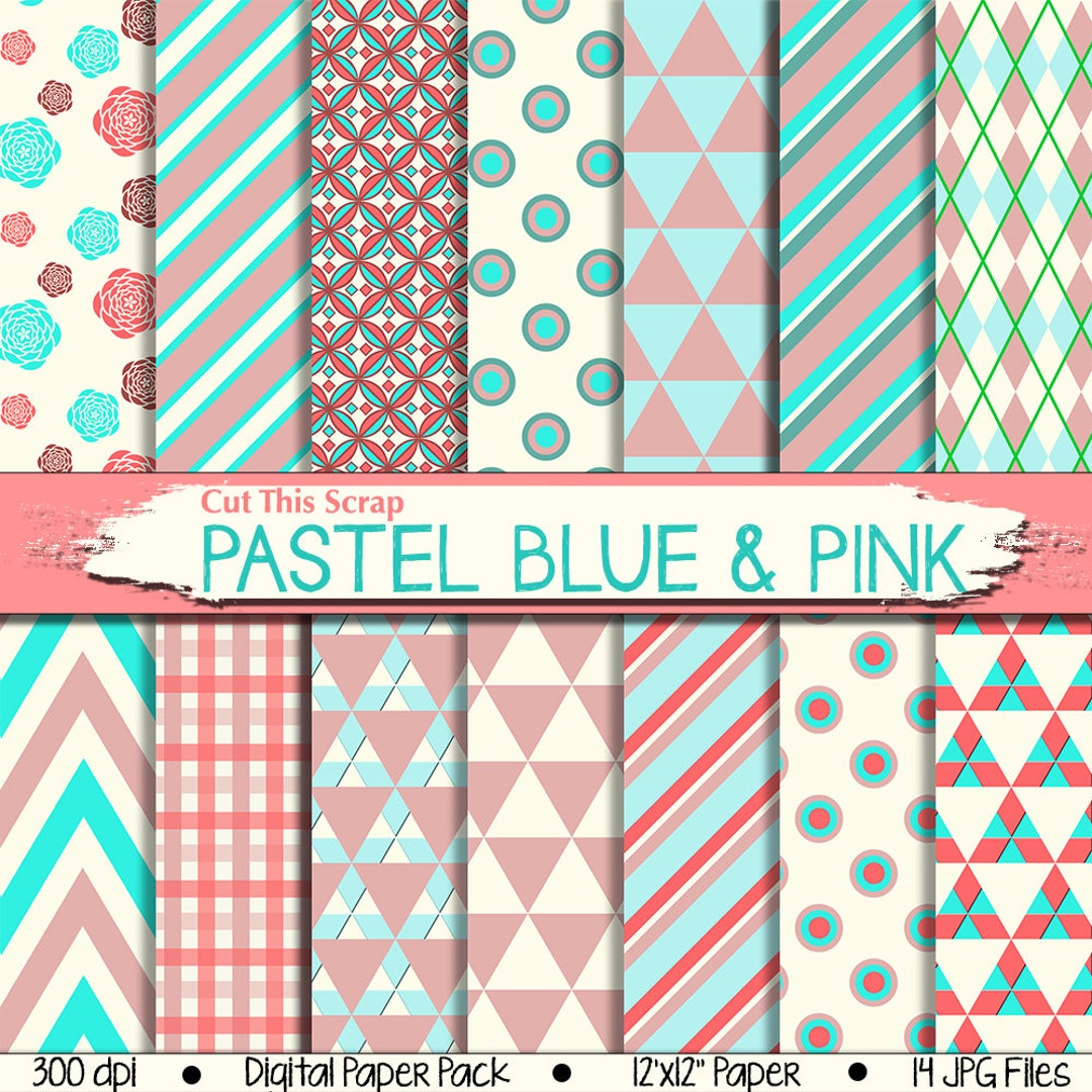 Pastel Blue and Pink Digital Paper: Pastel Colored Paper With Chevrons ...