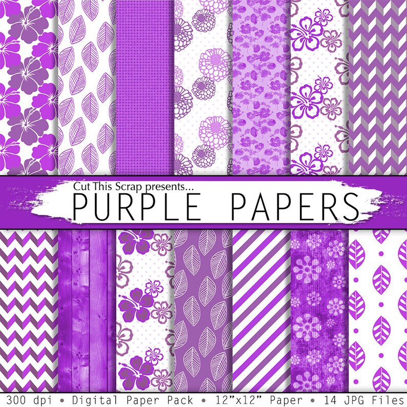 Purple Digital Paper: Purple Patterns as Purple Flowers, Leaves ...