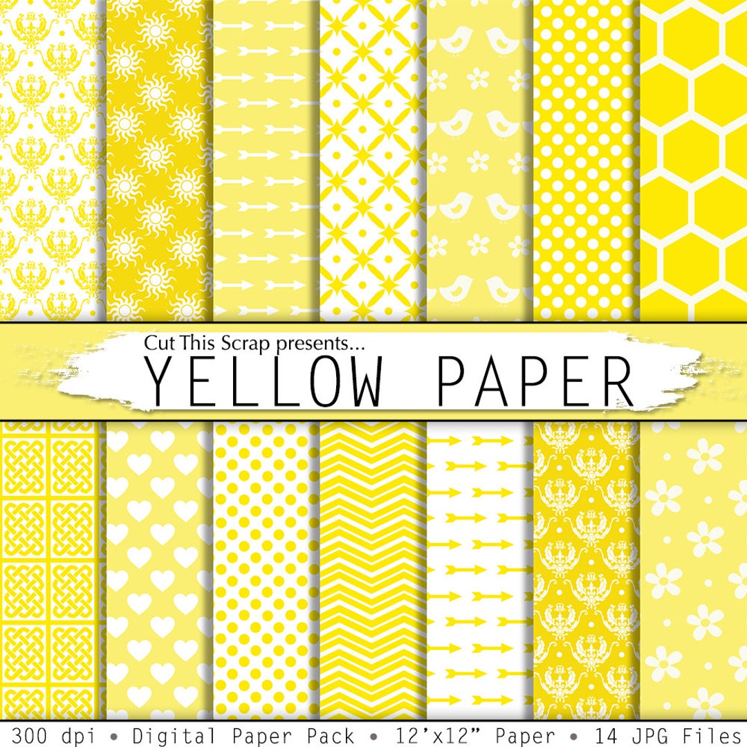 Yellow Digital Paper: Yellow Papers Pack With Yellow Patterns Damask ...