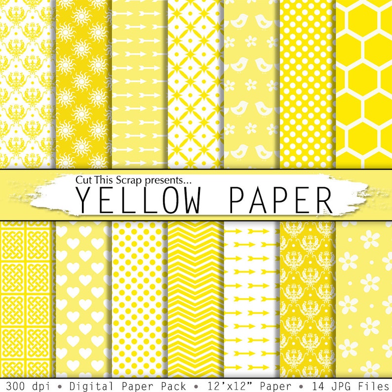 Yellow Digital Paper: Yellow Papers Pack With Yellow Patterns Damask ...