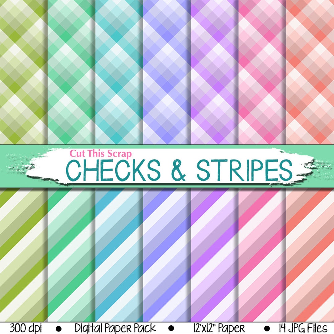 Checks and Stripes Digital Paper: Checkers Pattern Stripes Pattern in ...