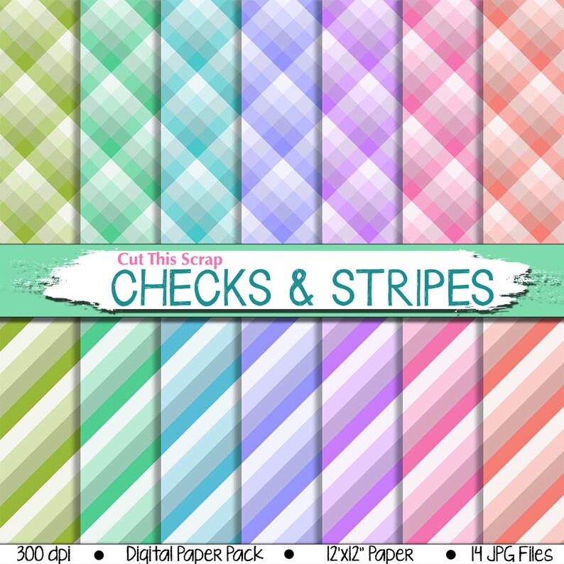 Checks and Stripes Digital Paper: Checkers Pattern Stripes Pattern in ...
